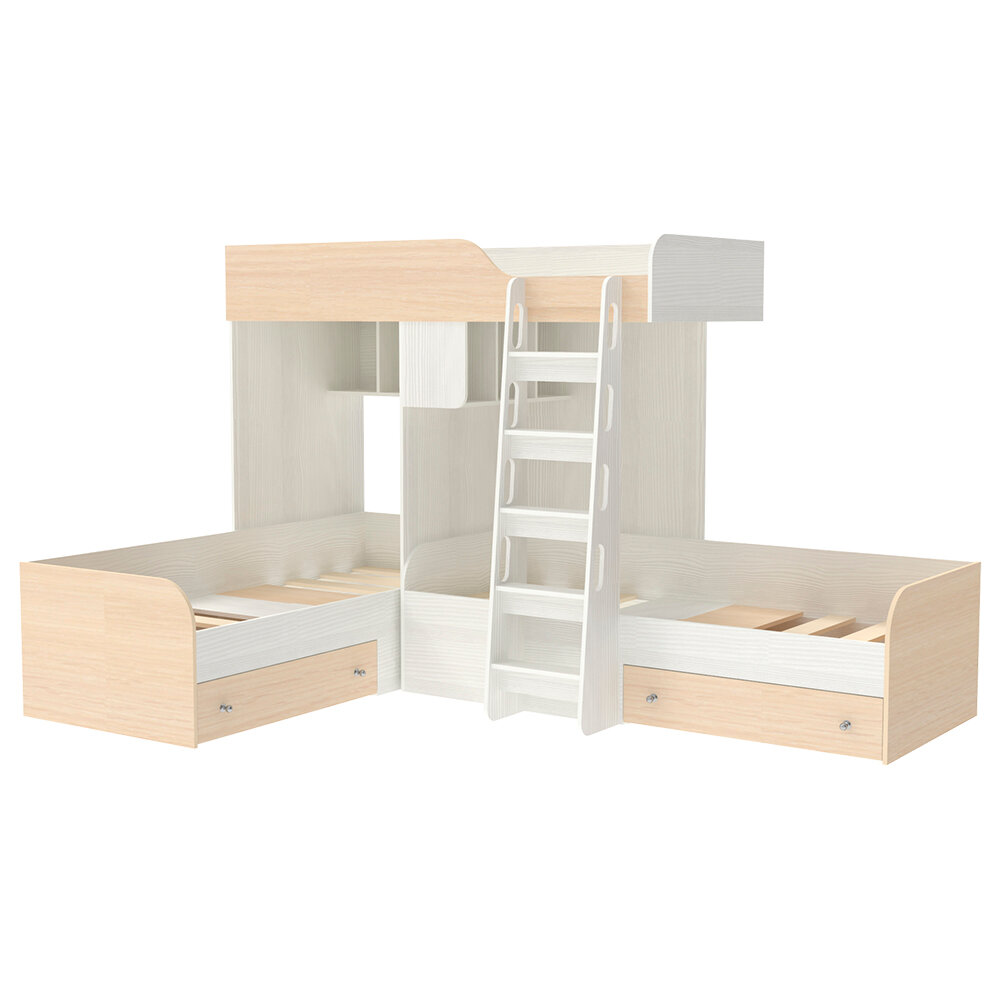 Кровать чердак Трио Белое Дерево Дуб Молочный