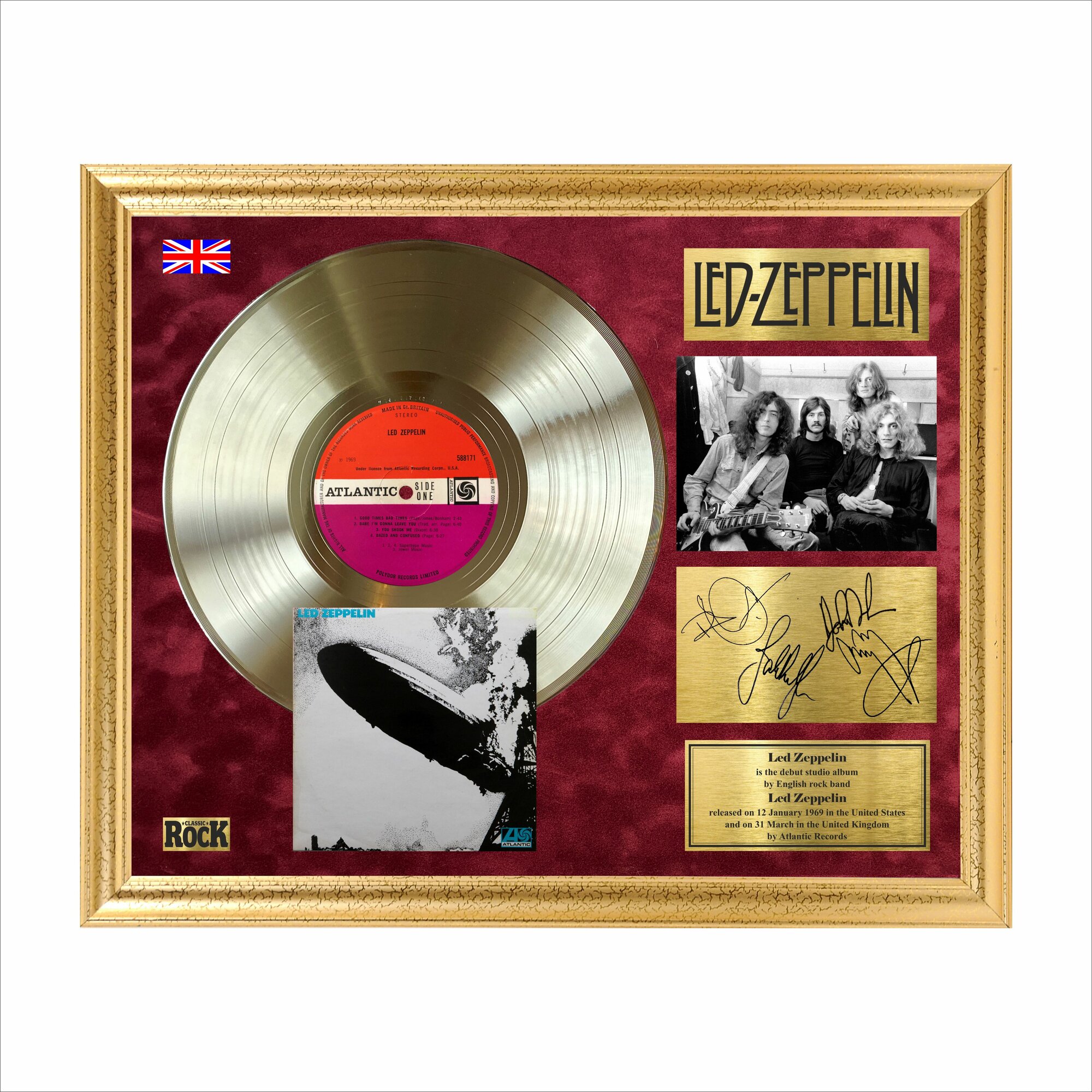 Золотая декоративная виниловая пластинка Led Zeppelin