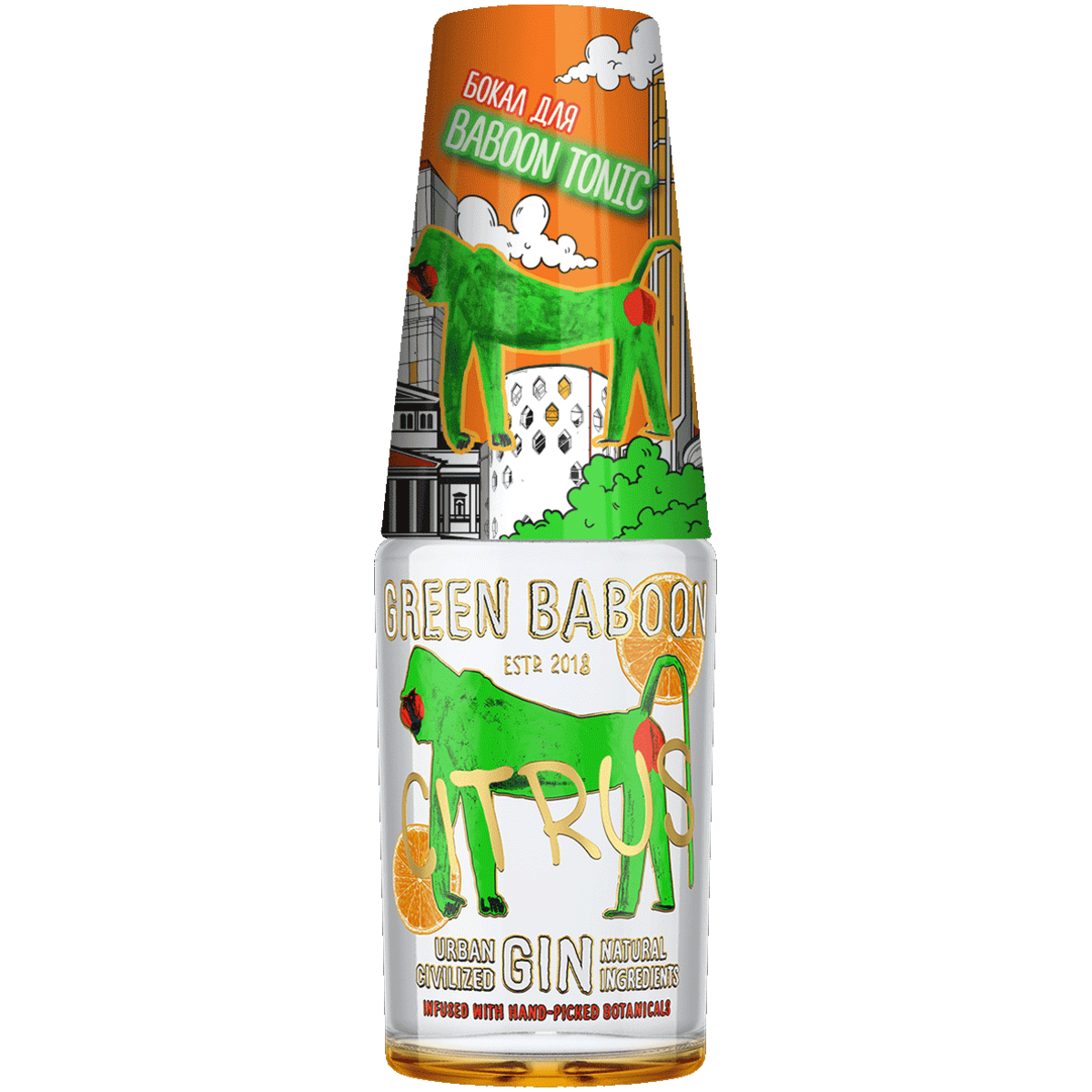 Джин Green Baboon Citrus 0,7 л в подарочной упаковке + стакан