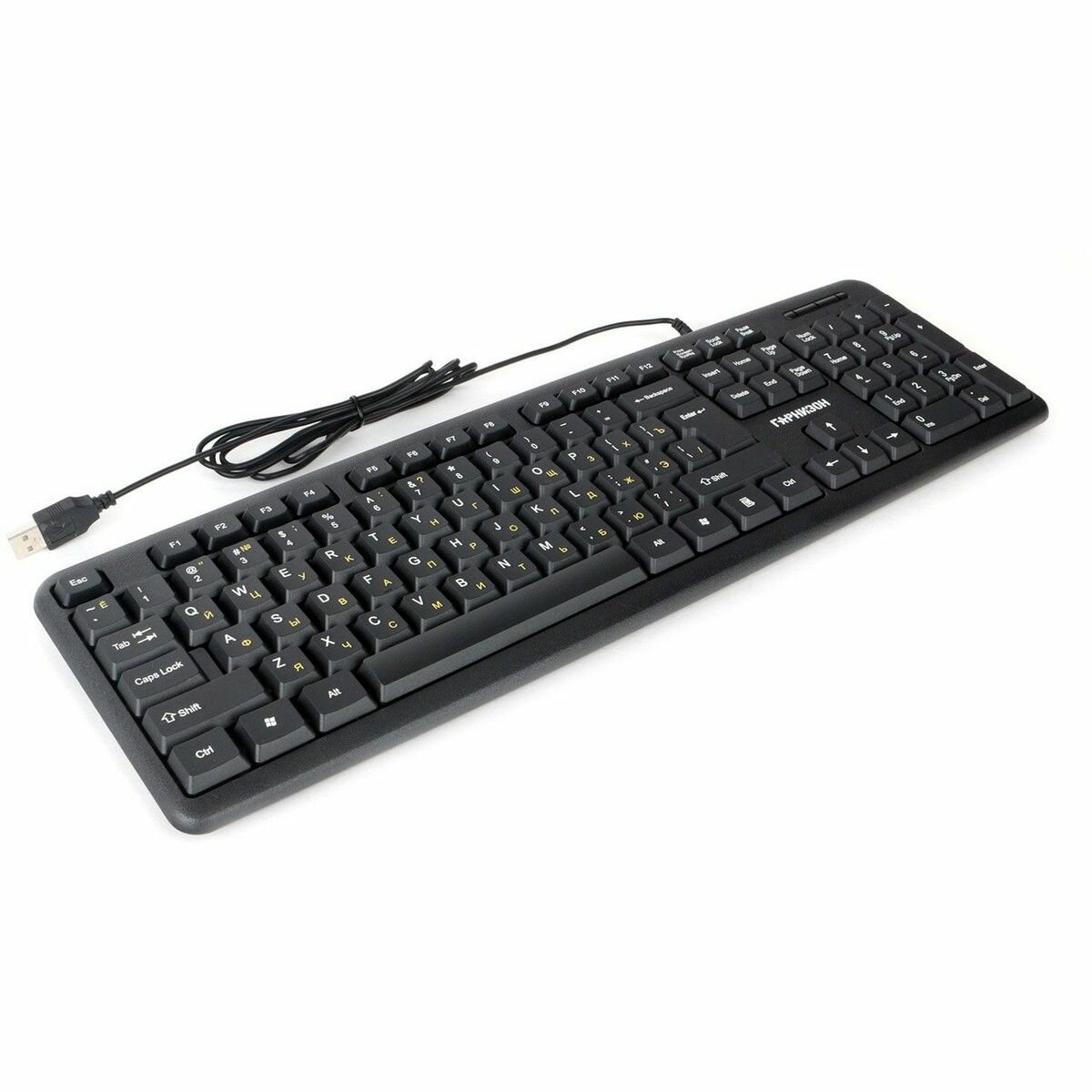 Клавиатура Гарнизон GK-100L черная, полноразмерная, 104кл, защита от брызг, USB 1.8м