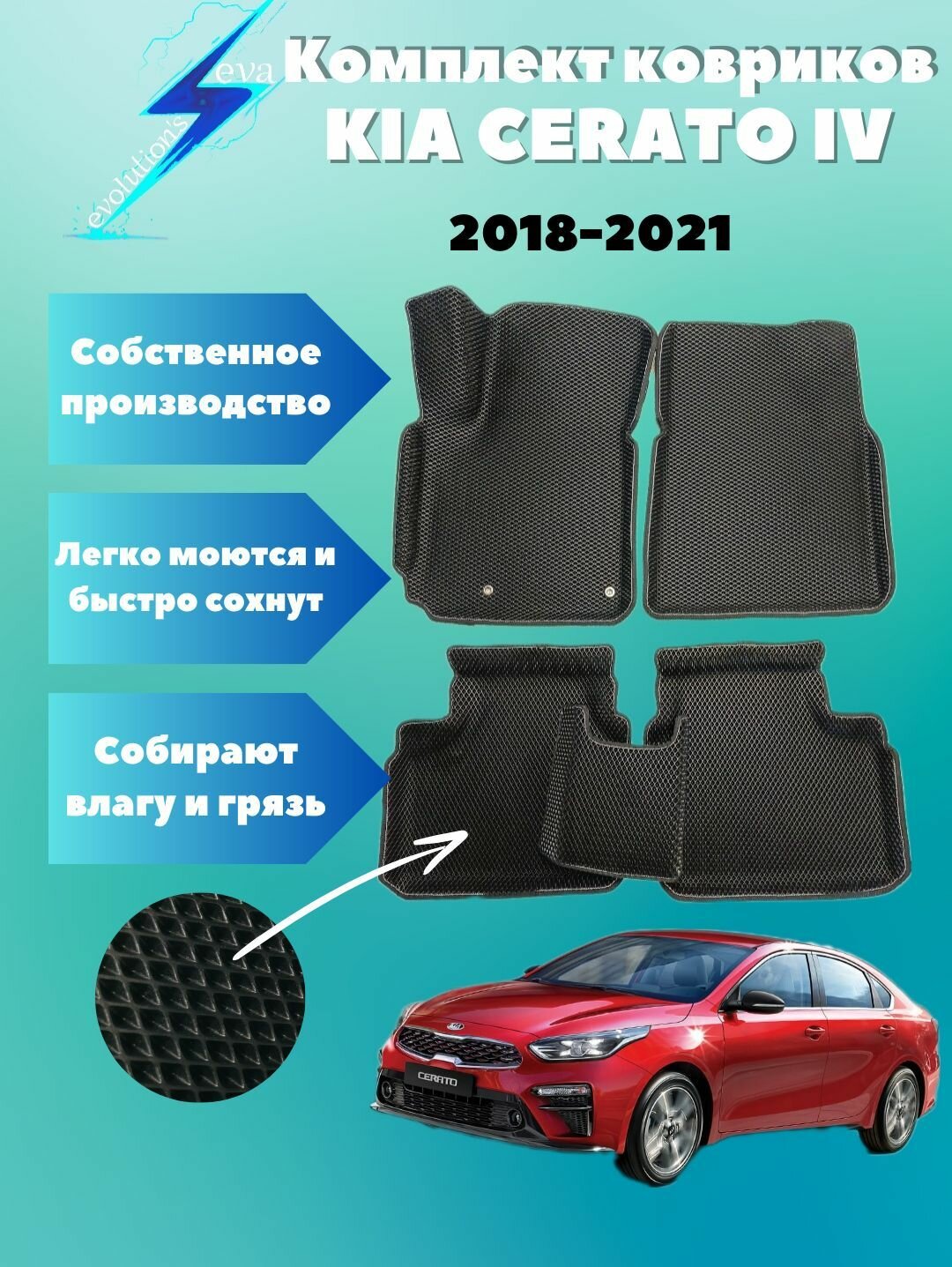 Автомобильные ковры с бортами EVA для KIA CERATO IV (2018-2021)