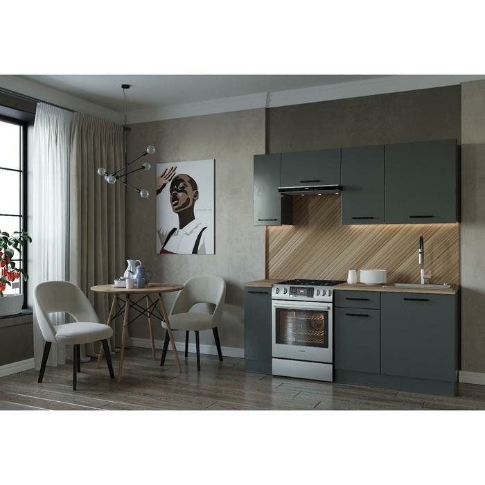 Кухня прямая «Антрацит», со столешницей, 1800×600 мм, цвет антрацит/дуб вотан/антрацит