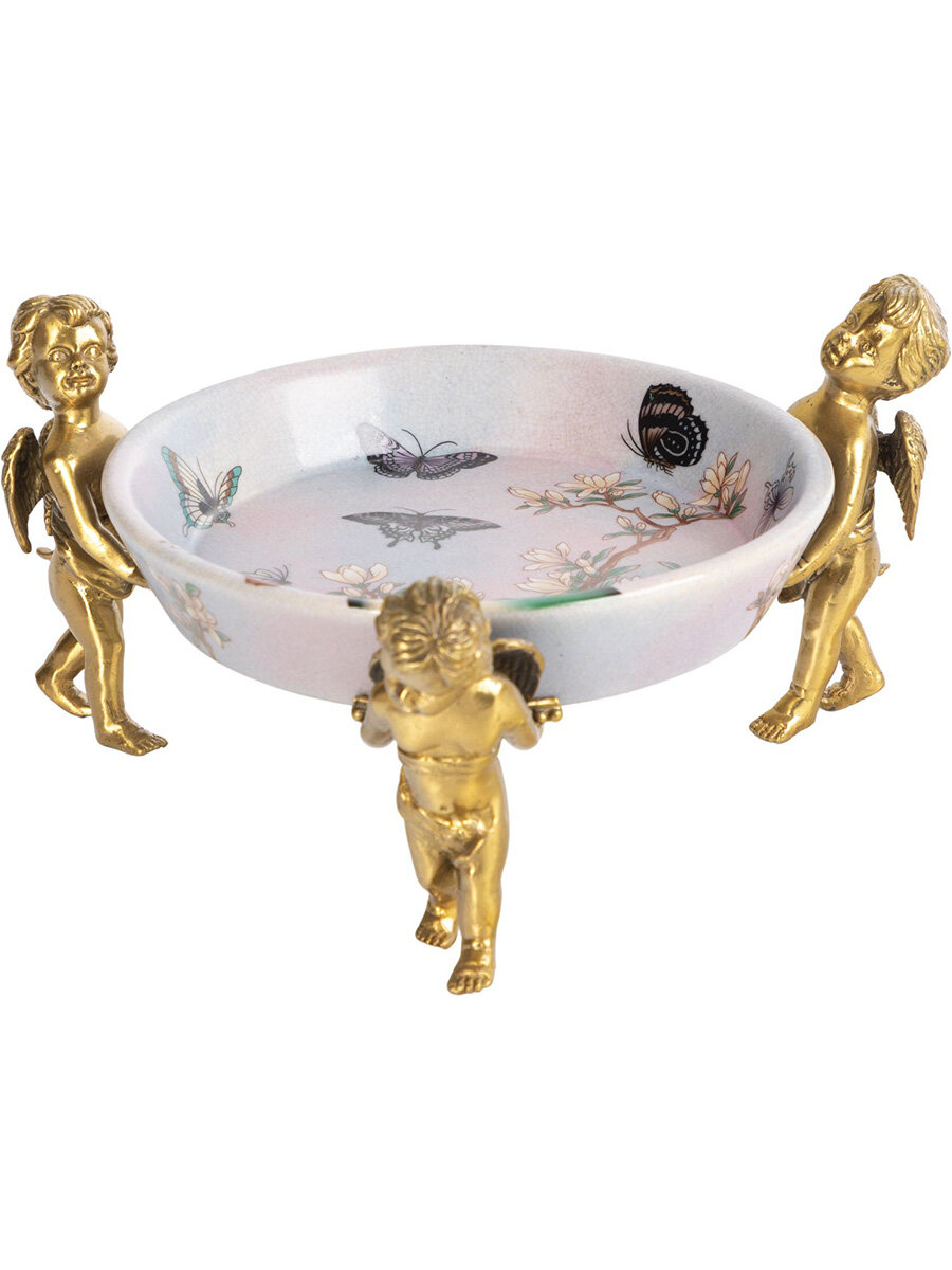 Блюдо сервировочное Glasar на трех ангелах 22х22х11 см, фарфор и бронза