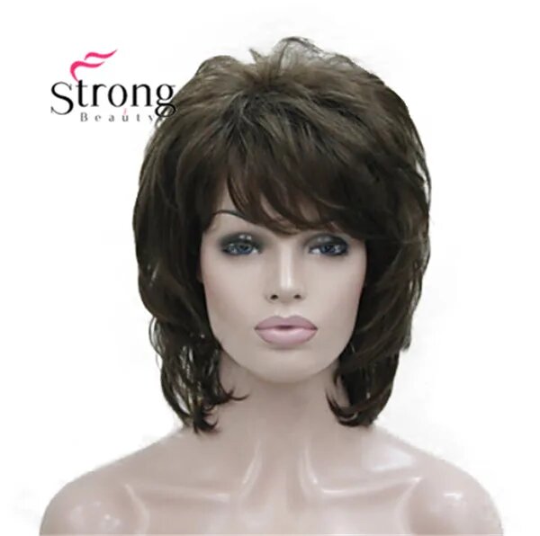 StrongBeauty Короткий многослойный коричневый со светлой мелированной классической шапочкой, полностью синтетический парик, женские парики из волос для женщин