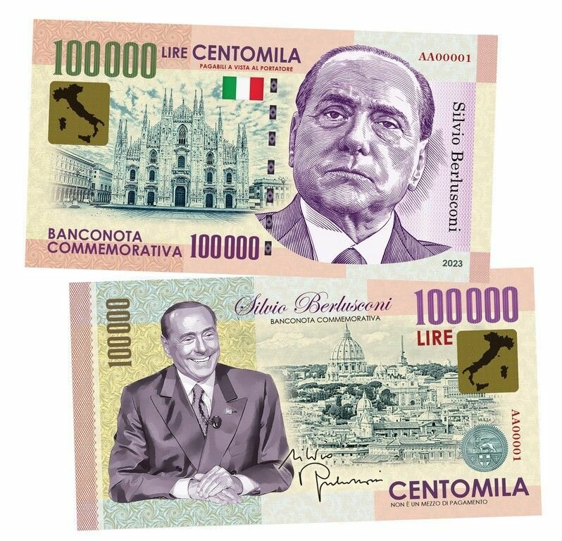 100 000 lire (лиры) Сильвио Берлускони. Италия. (Silvio Berlusconi. Italy)