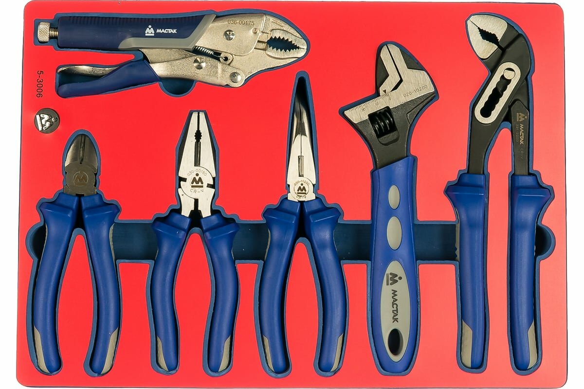 Набор пассатижей, плоскогубцев и бокорезов 6шт мастак 5-3006