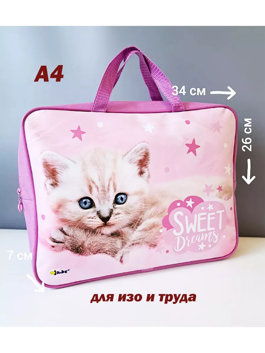 Папка А4 (ткань) с одним отделением на молнии с ручками для тетрадей, учебников и внеклассных занятий.