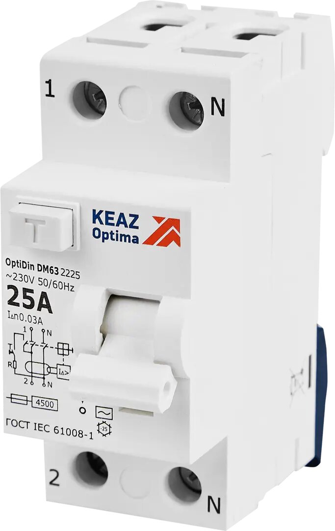 УЗО КЭАЗ 2P 25 А 30 мА 4.5 кА АС