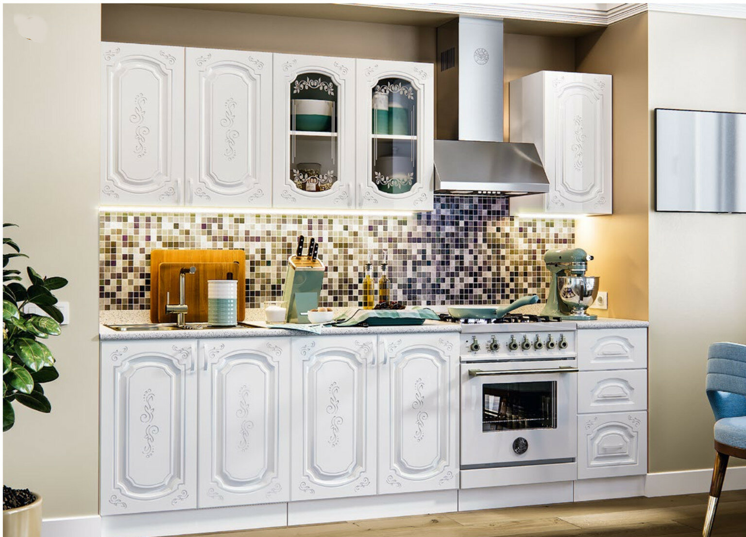 Кухня Эра-мебели Лиза-2, размер 2,0м, МДФ, белый глянец. размер 200x60x210 см