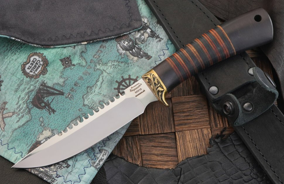 Ножевая мастерская Курносова нож Ёрш, сталь 95Х18, рукоять наборная кожа/литье