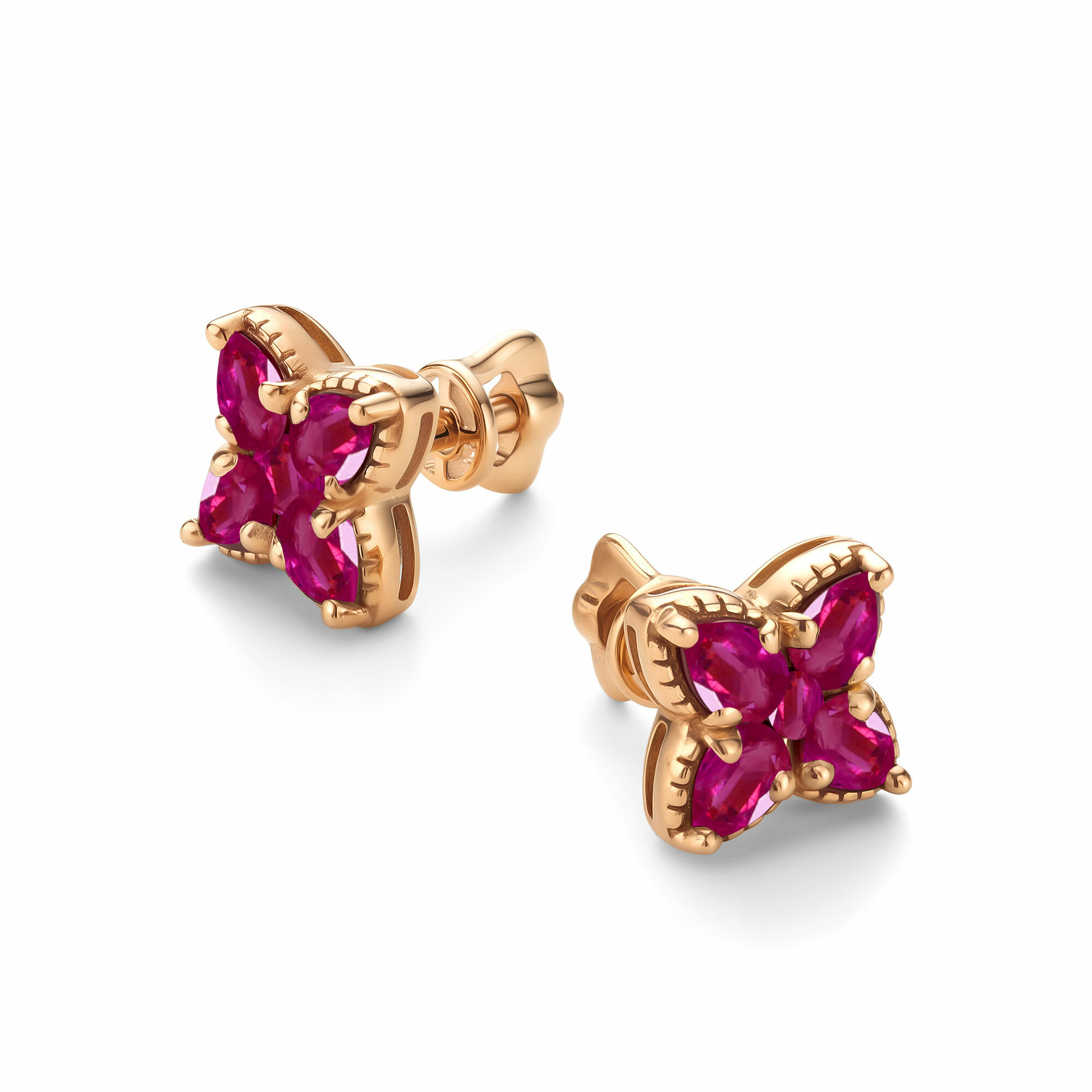 Серьги пусеты, красное золото, 585 проба, рубин