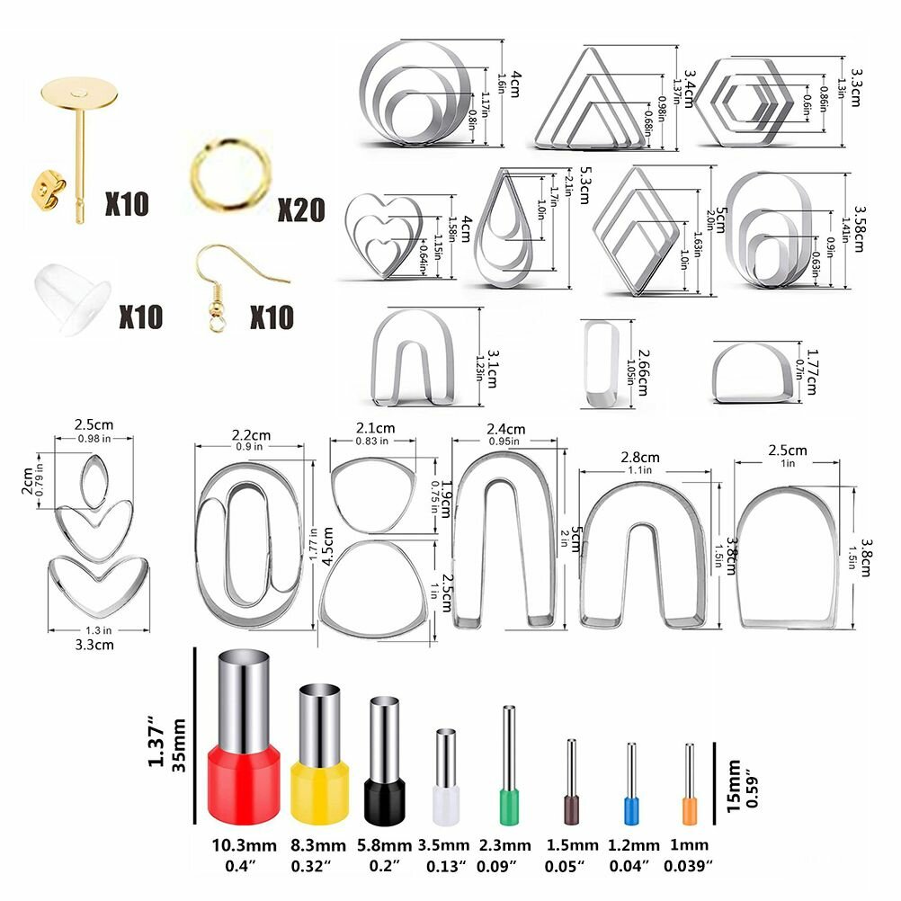 Набор форм для лепки из полимерной глины для изготовления украшений с карточками для сережек и пластиковыми пакетами