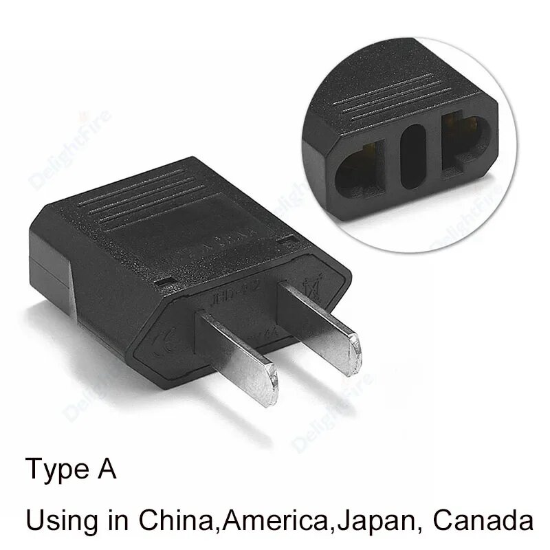 Дорожный адаптер DelightFire Type A, US Plug-Black, 1PCS
