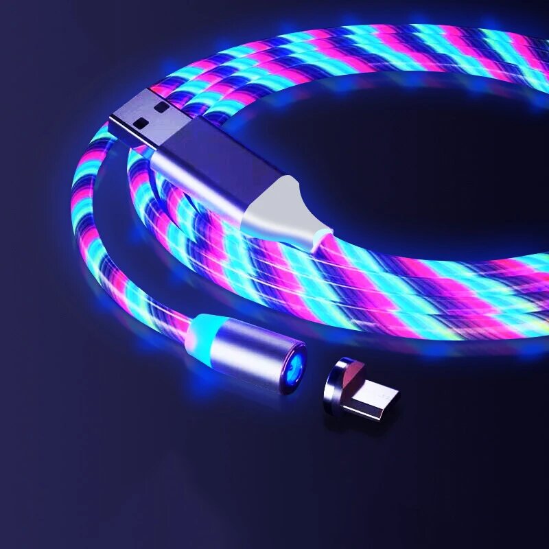 Магнитный кабель со светодиодной подсветкой, Micro USB-кабель для Samsung Type C, зарядка для Xiaomi, iPhone, магнитный шнур для зарядного устройства For type-c, color