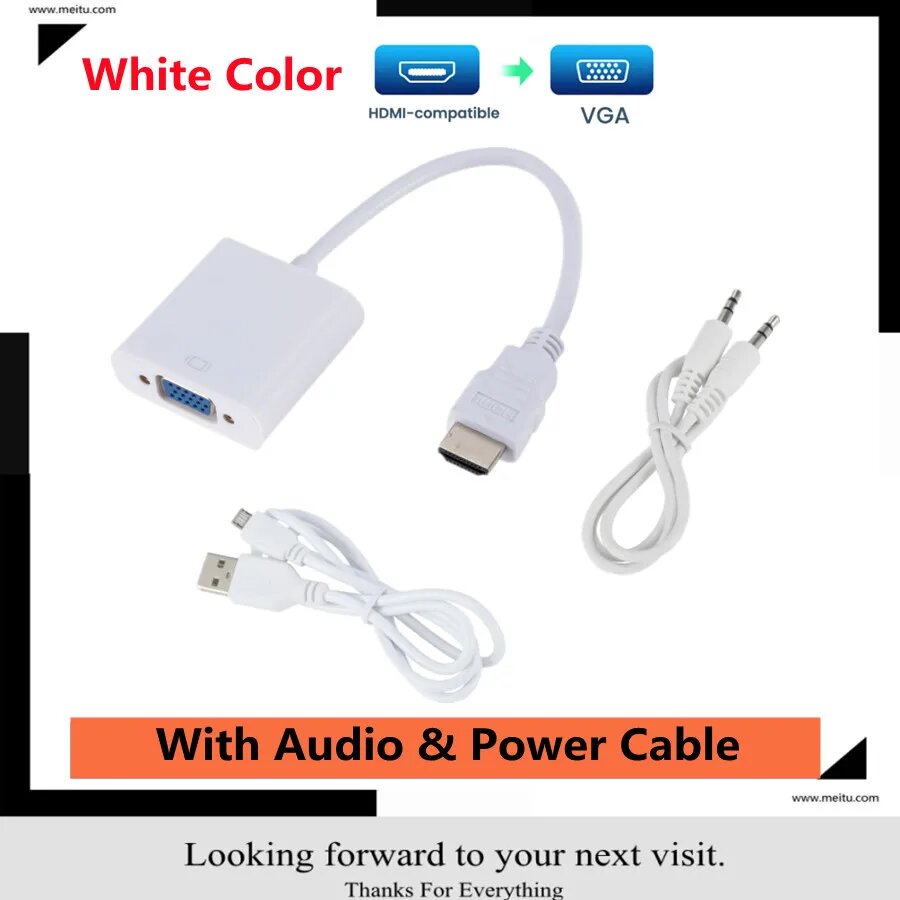 HDMI-VGA конвертер MnnWuu черный 1080P White With 2 Cables