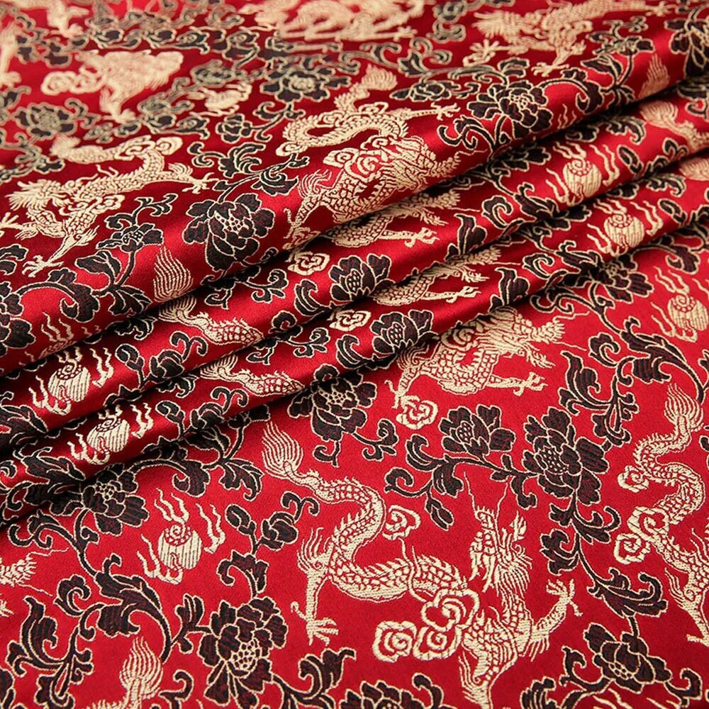 Парчовая жаккардовая ткань Findohope 50*75 см китайский дракон Бордовый, Black Flower