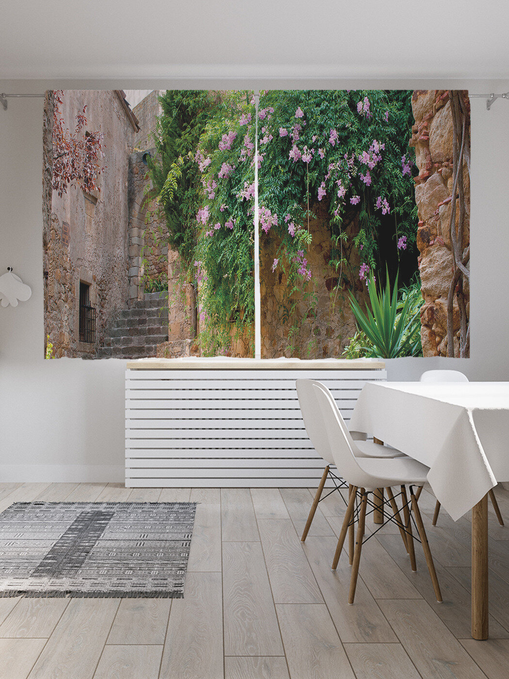 Фотошторы короткие "Уличные растения", 2 полотна шириной по 145 см, высота 180 см, JoyArty