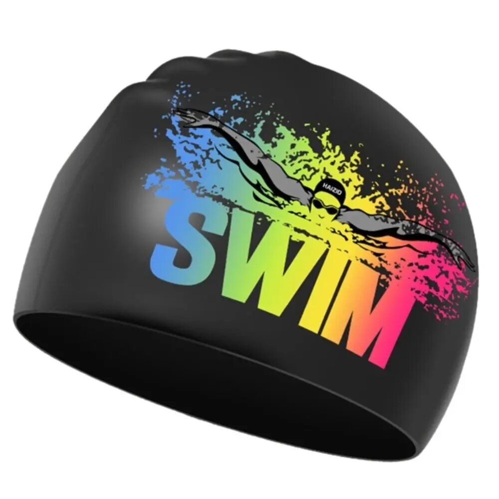 Черная силиконовая шапочка для плавания с принтом SWIM