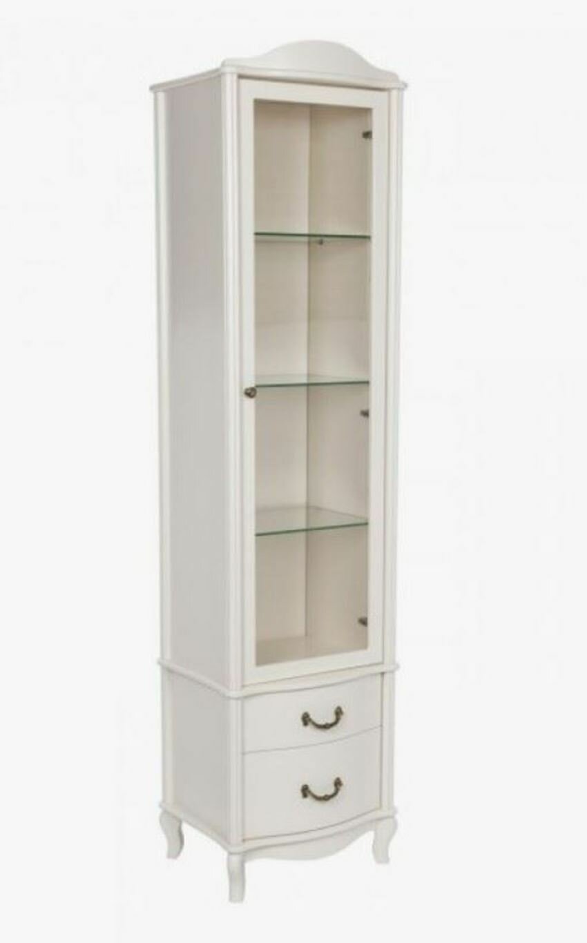Шкаф-витрина стеклянная для гостиной Джульетта для посуды, с ящиками, цвет молочный дуб