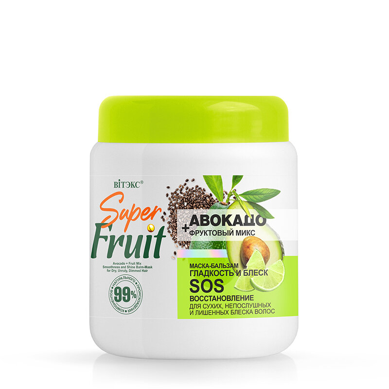 Витэкс superfruit авокадо+фрукт микс маска-бальзам дл/волос гладкость и блеск sos-восстановл 450 мл