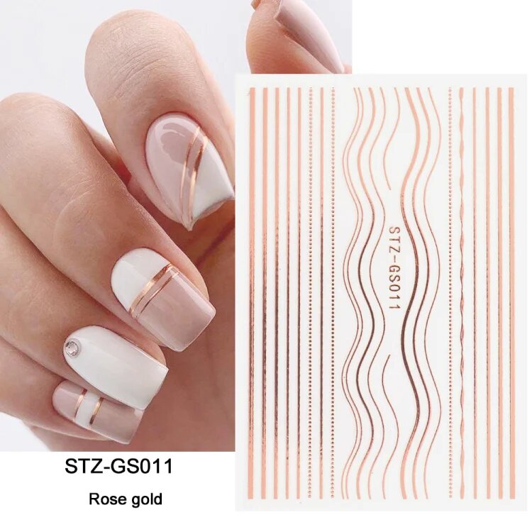 3D кривая полосатая линия наклейка для ногтей золотая французская волнистая линия градиент клейкий слайдер наклейка вихревая лента летнее украшение NFSTZCS169