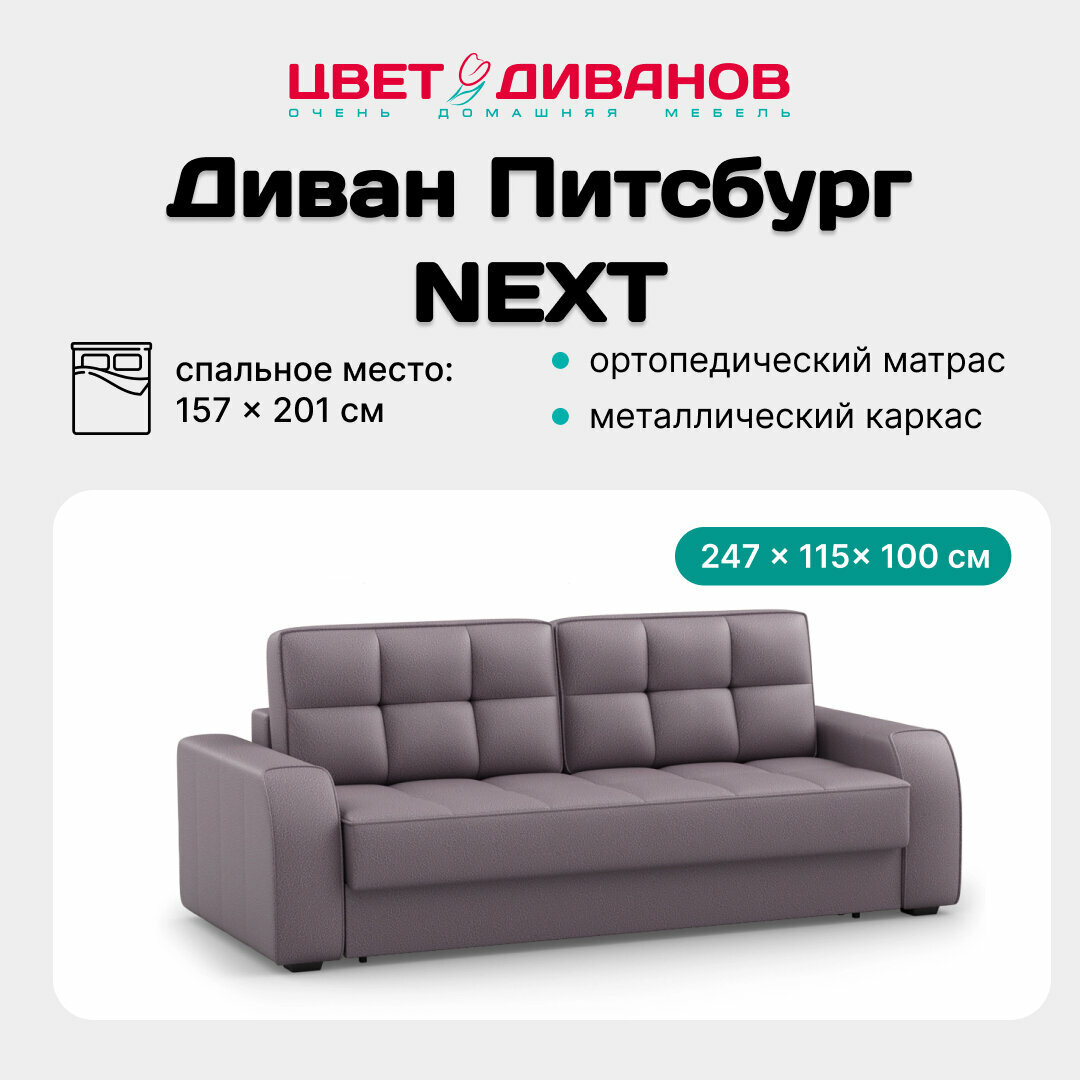 Диван-кровать Цвет Диванов Питсбург, прямой ортопедический диван, с ящиком для белья