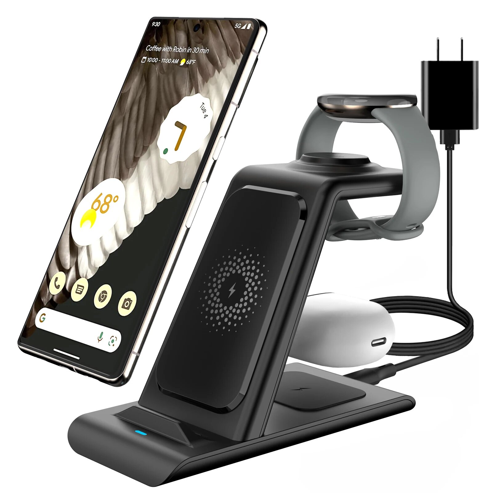 Беспроводное зарядное устройство 3 в 1 для Google Pixel 9 8 Pro, совместимое с беспроводной зарядной станцией Pixel Watch 3/2, для нескольких устройств