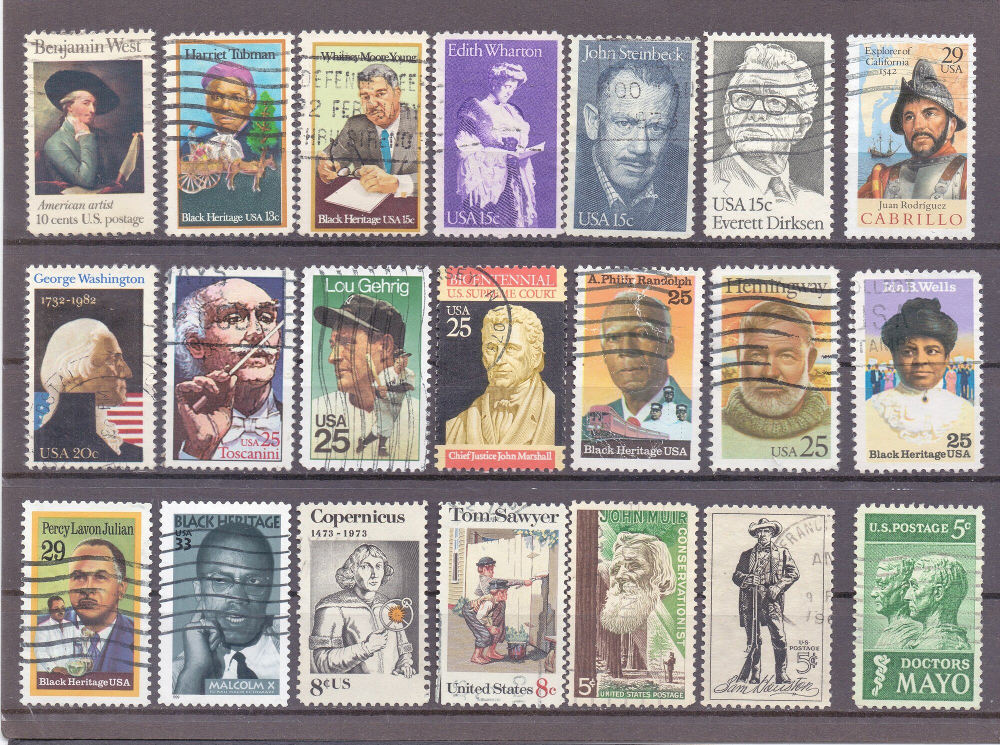 Почтовые марки США. 1960-1990 год. Личности. Полные и неполные серии. Набор 21 марка.