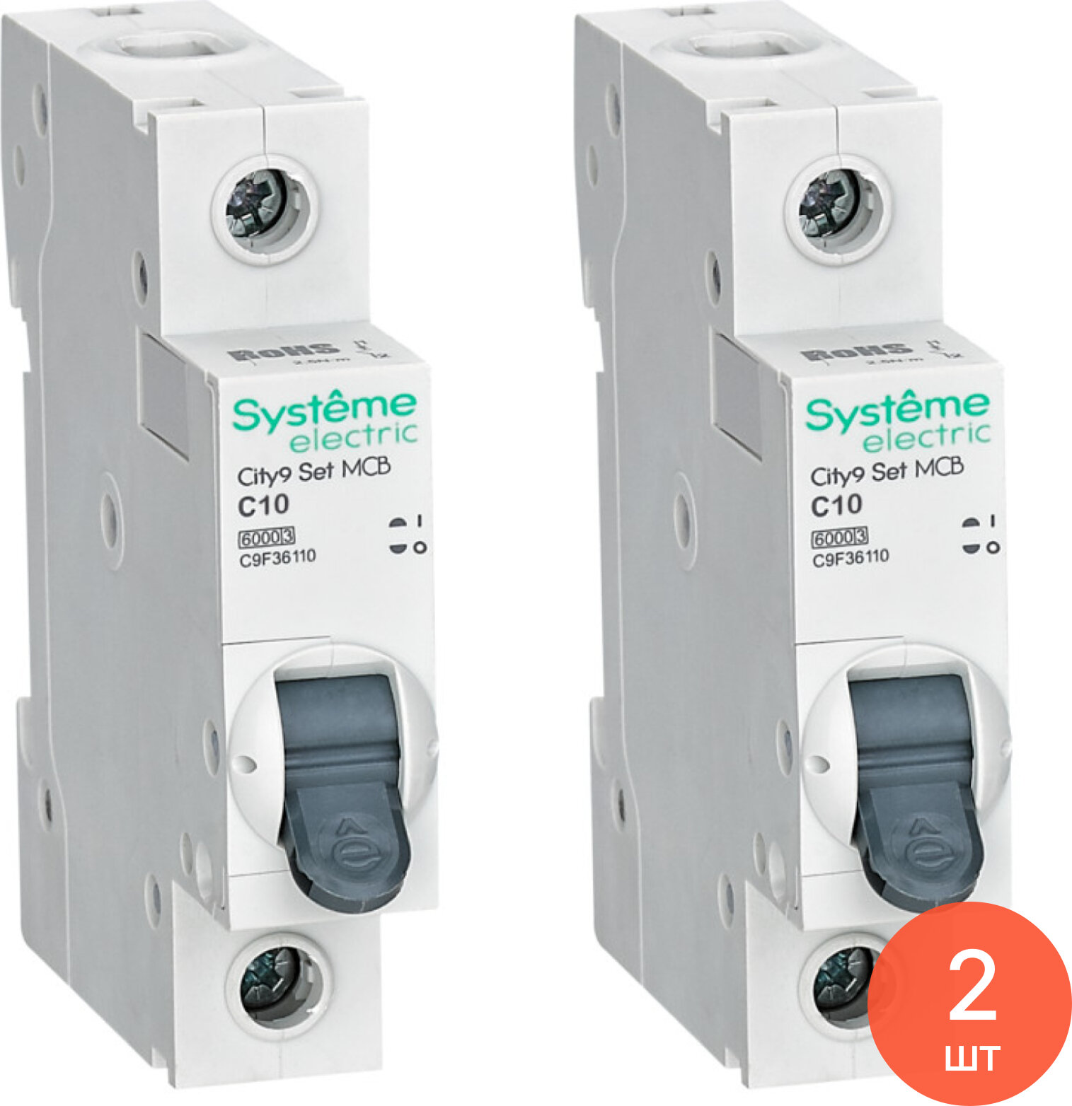 Автоматический выключатель Systeme Electric / Систем Электрик Сity9 Set, 1P 10А характеристика C, 6кА, C9F36110 / электроавтомат (комплект из 2 шт)