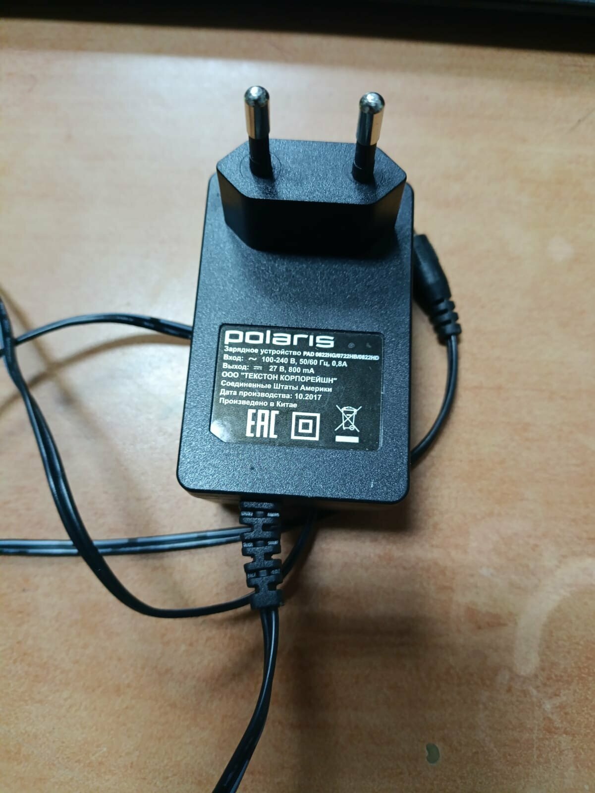 Адаптер (блок) питания 27V, 0.8A, 5.5mm x 2.5mm (PAD 0622HG, PAD 0722HB, PAD 0822HD, PND 0622W), для зарядки пылесоса National; Polaris