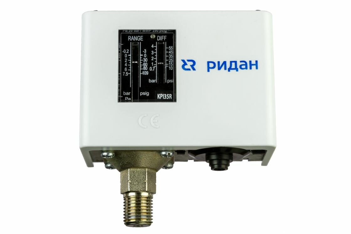 Реле давления KPI 38R, диапазон настройки 8.32 бар, дифференциал 2…6 бар, штуцер G1/4А, автоматический сброс