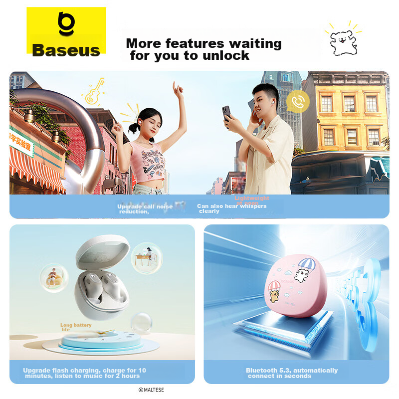 Беспроводные наушники Baseus WM01 True Wireless Bluetooth Earbuds, цвет Kawaii Pink