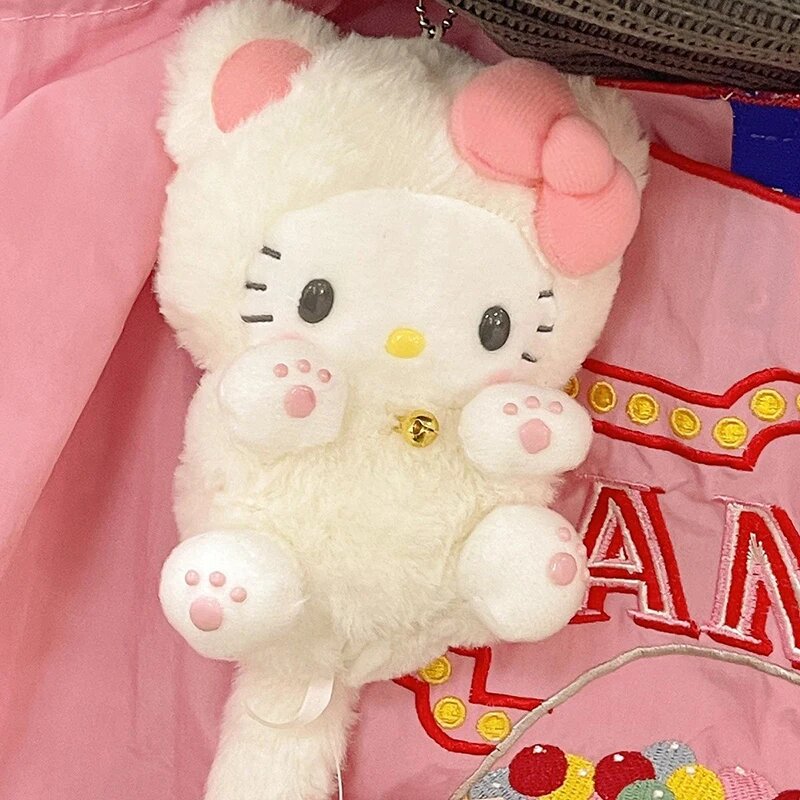 Мягкая игрушка Hello Kitty, милая плюшевая фигурка с бантиком и колокольчиком,10 см, Розовый