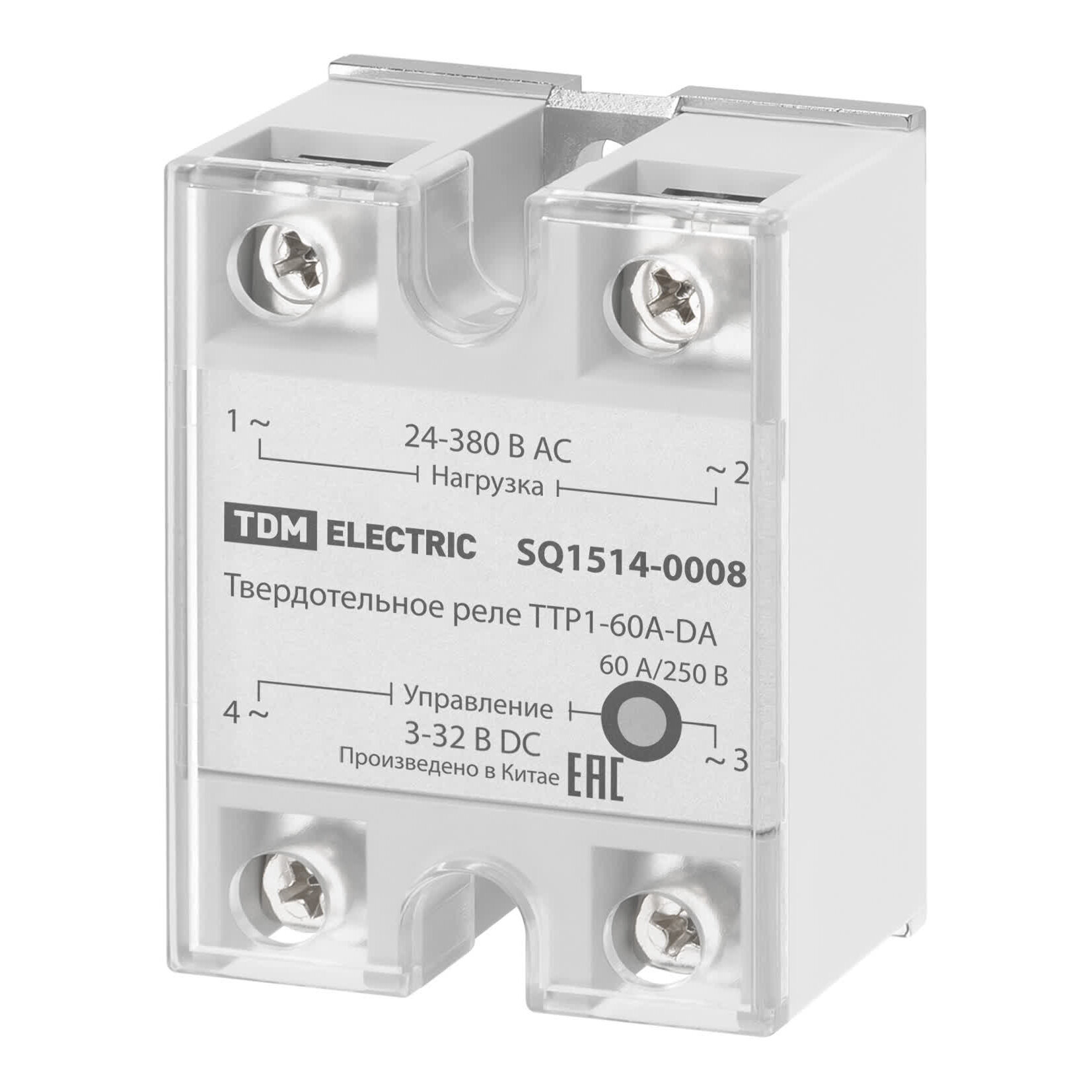 Твердотельное реле ТТР1-60А-DА, 1ф, 60А, упр: 3-32В DС, нагр: 24-380В АС, TDM SQ1514-0008 (1 шт.)