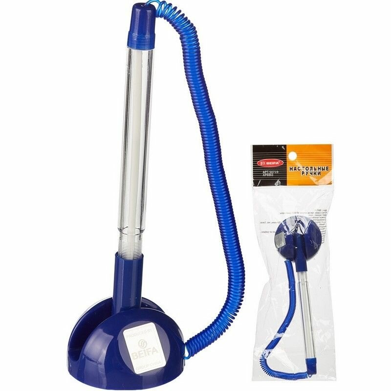 Ручка шариковая Beifa настольная СтопПен, корпус прозрачный/синий, 0,7 мм, синяя (AP8863-BL)