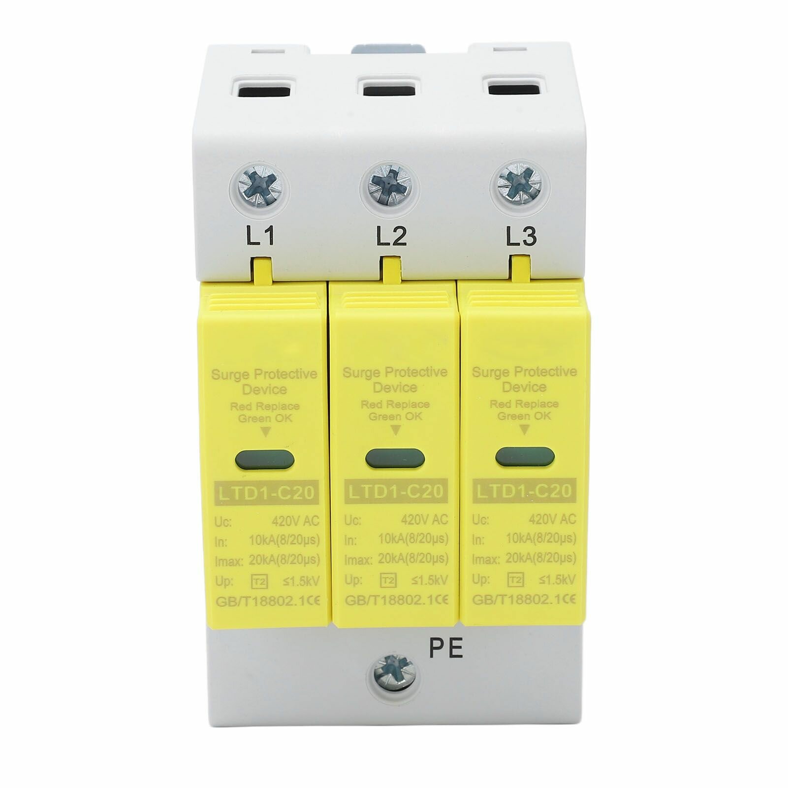 Устройство защиты от перенапряжения переменного тока Огнестойкий корпус ПК Защитное устройство быстрого реагирования 3P 10 20KA 420 В