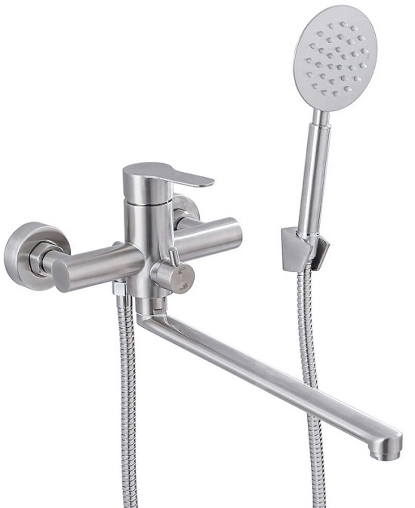 Смеситель Lucky Tap / Лаки Тап BBI-3522-35LSS-33 для ванны, однорычажный, из стали, цвет хром, излив 399мм / сантехника