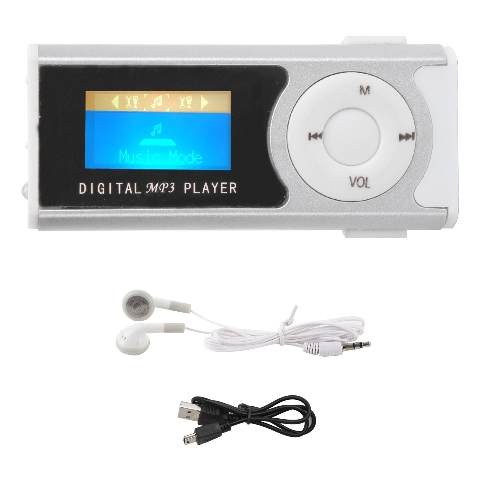 Портативный спортивный MP3-плеер с ЖК-экраном и мини-зажимом сзади, компактный фонарик, музыкальный медиаплеер, серебристый, легкий, прочный