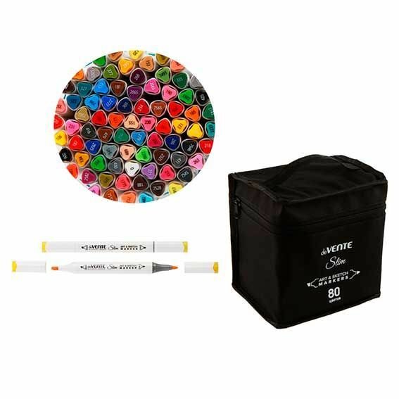 Маркеры для скетчинга deVENTE "Slim", 80 цветов, двусторонние, 1-5 мм, пулевидные, скошенные, четырехгранный корпус, в сумке (5044307)