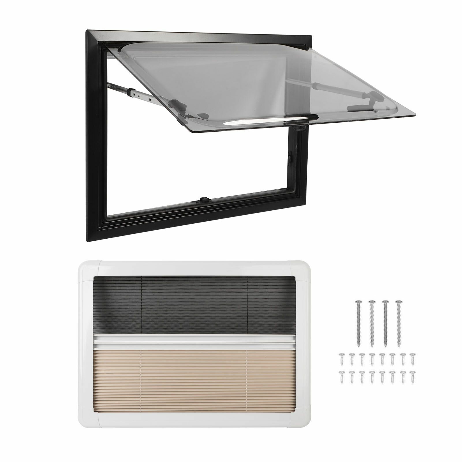 Окно для дома на колесах 28 x 16 дюймов с сеткой против солнца и двойной защитой от УФ-лучей, угловое откидывающее окно для прицепа-дачи