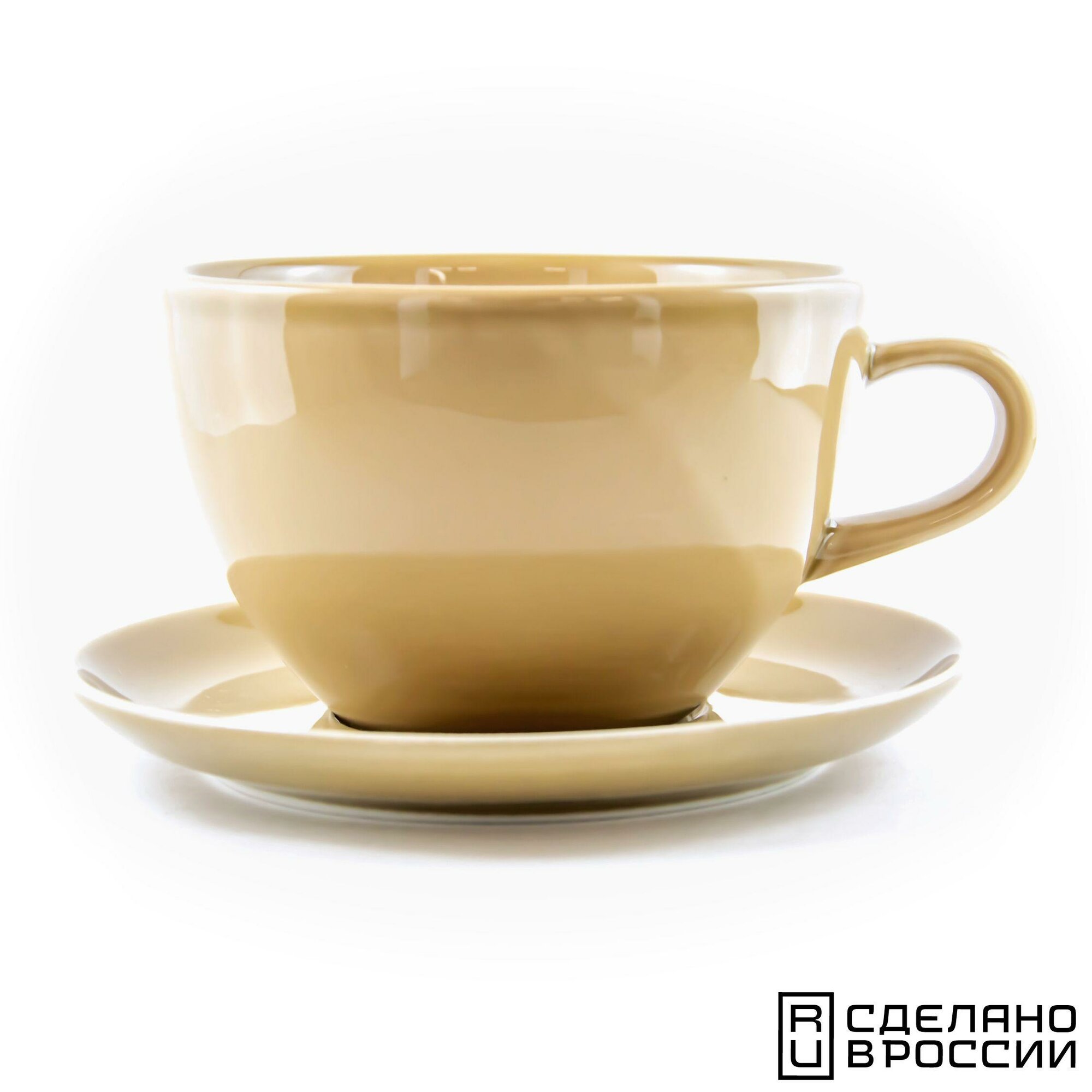 Кофейная пара (чашка и блюдце) RISE 320 мл, материал: фарфор, цвет: золотисто-коричневый