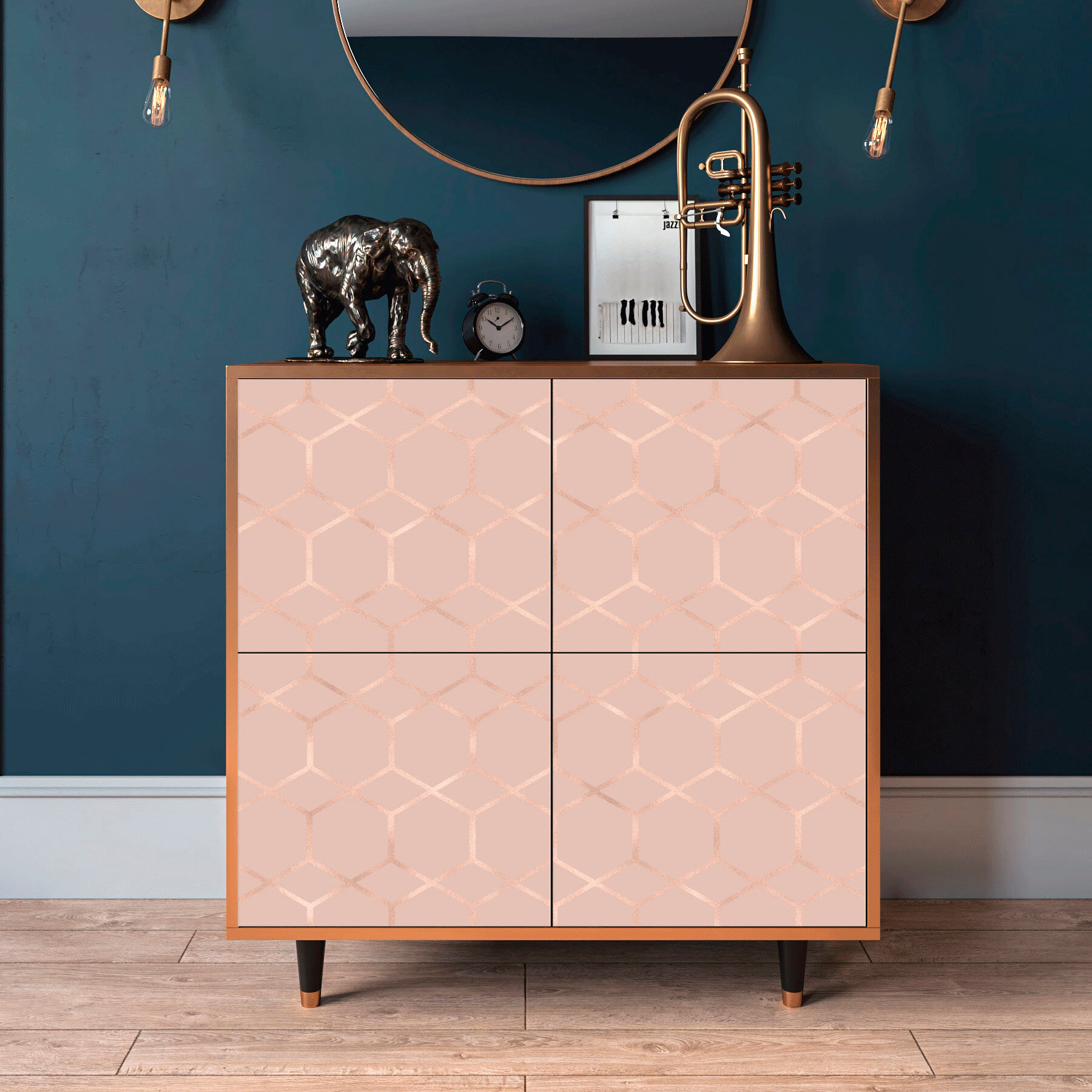 Комод - STORYZ - BS3 Rose Honeycomb, Размер - 94 x 96 x 48 см, Цвет корпуса - Орех