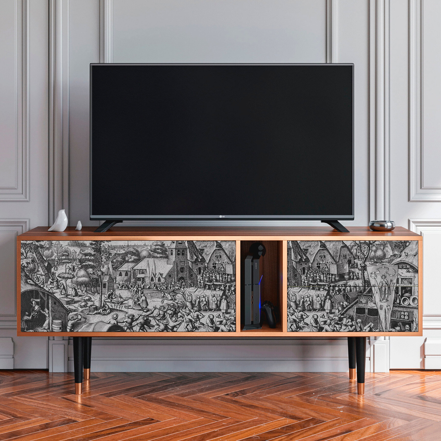 ТВ-Тумба - STORYZ - T1 The Festival of Saint George by Pieter Breugel, Размер - 170 x 69 x 48 см, Цвет корпуса - , Орех