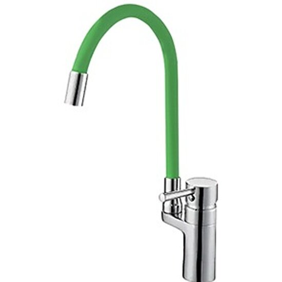 Смеситель для кухни D-lin с силиконовым изливом D157315-5, зелёный и хром