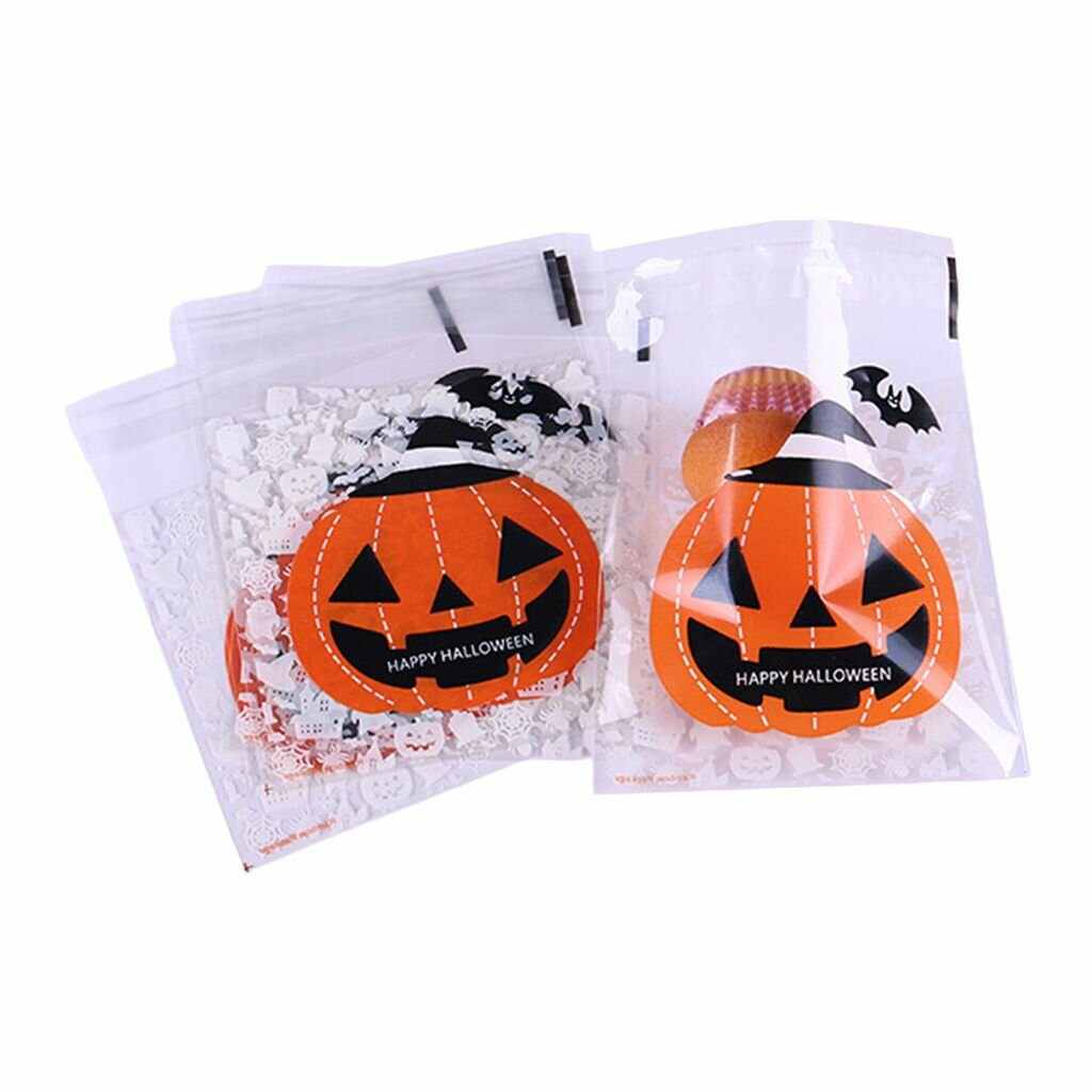 1 упаковка по 100 шт, подарочный самоклеящийся пакет для конфет на Хэллоуин-большая тыква