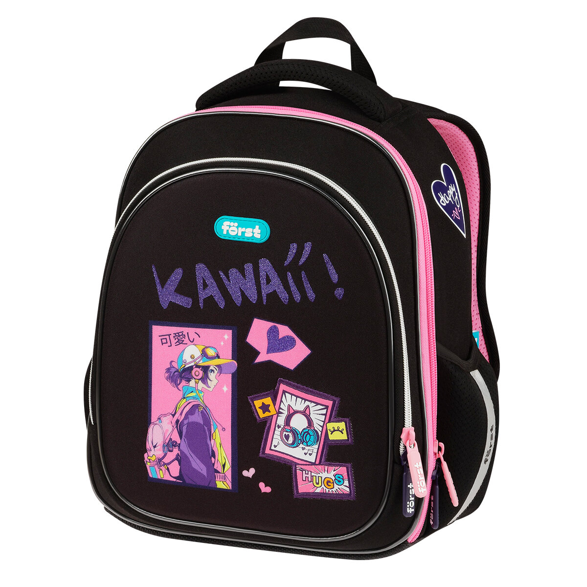 Рюкзак школьный для девочки F rst F-Light "Kawaii" 36*27*15см, 2 отделения, 2 кармана, анатомическая спинка