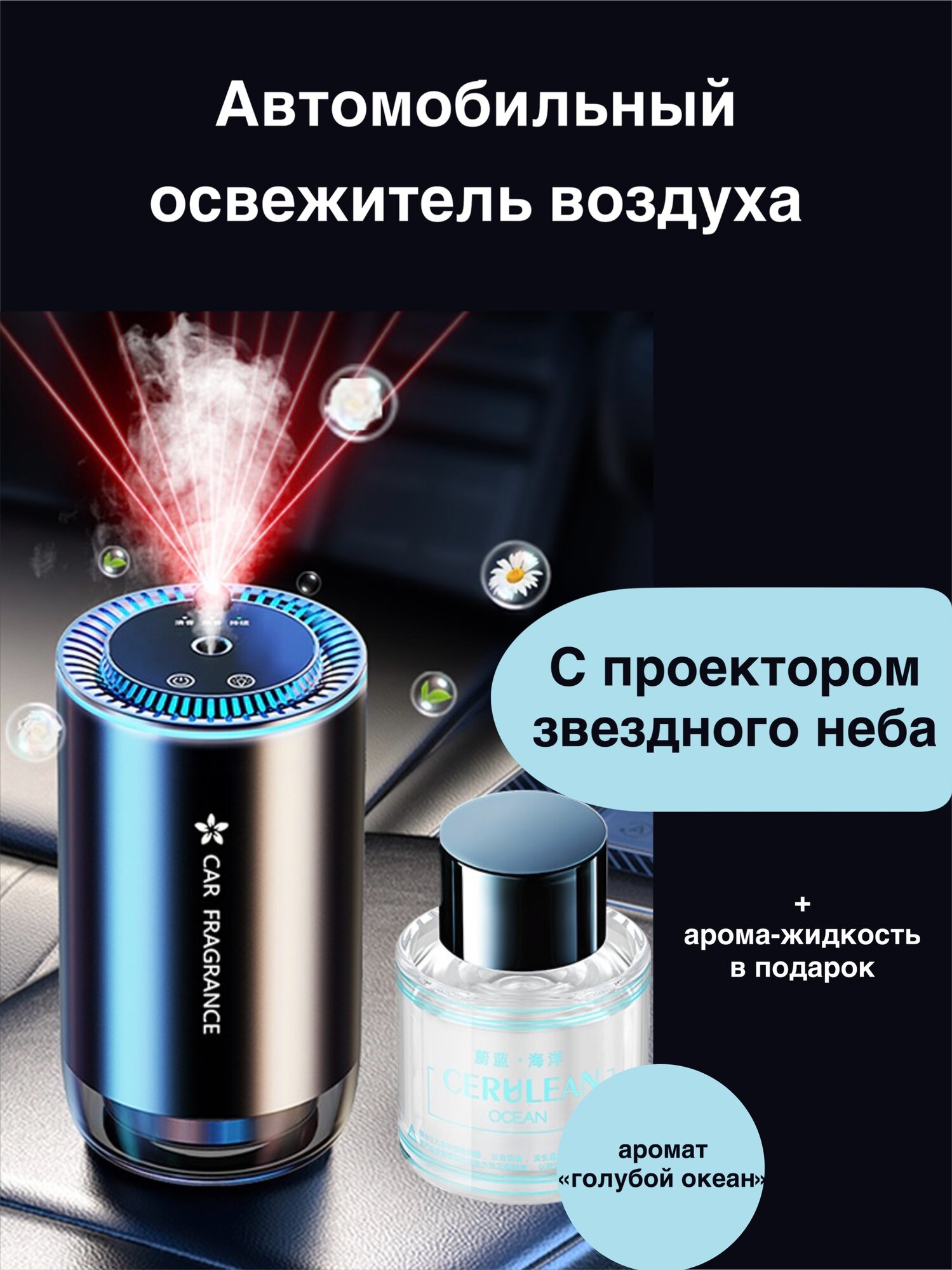 Аромадиффузор с жидкостью "голубой океан" Road Guard AI Smart, с подсветкой "звёздное небо", для дома, для автомобиля