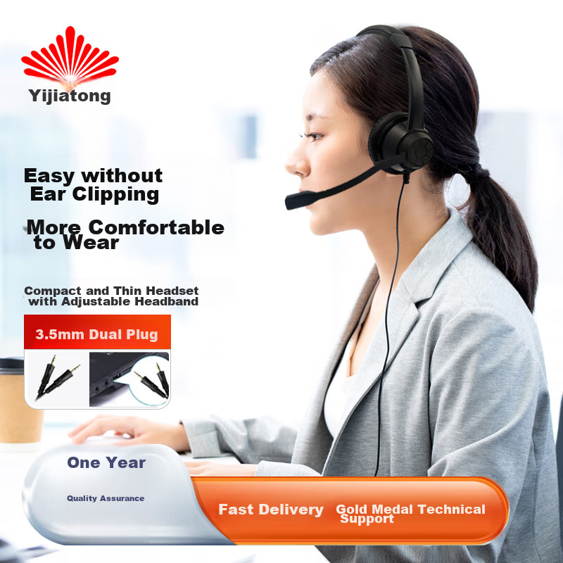 Yijiatong Single-Ear Headset Y390-3.5mm Dual Plug, Over-Ear Headset/customer Service Headset/noise-Cancelling Headset/sales Call Headset/business Direct Connection to PC