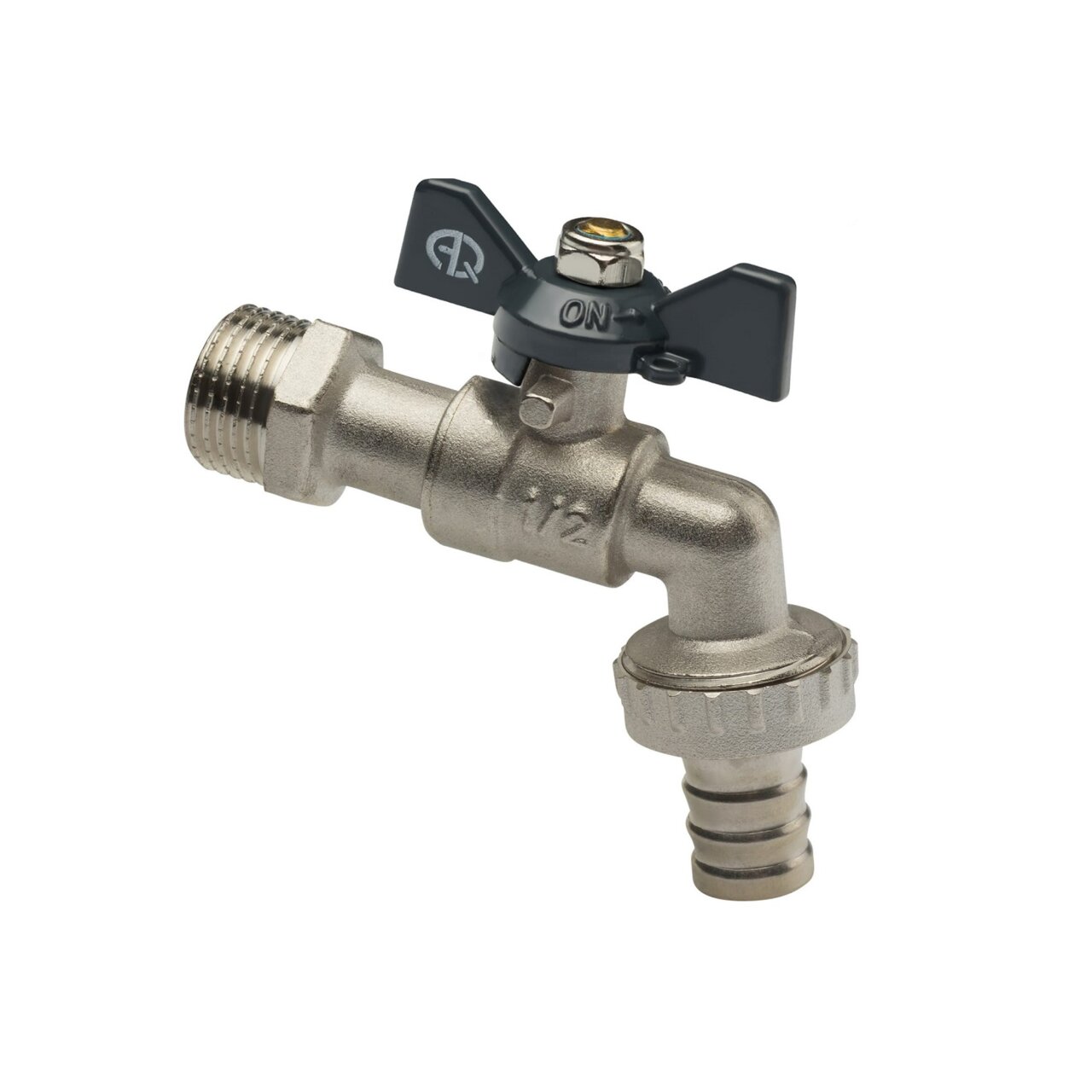 Кран водоразборный со штуцером 1/2 НР, бабочка, никелированное покрытие для водоснабжения