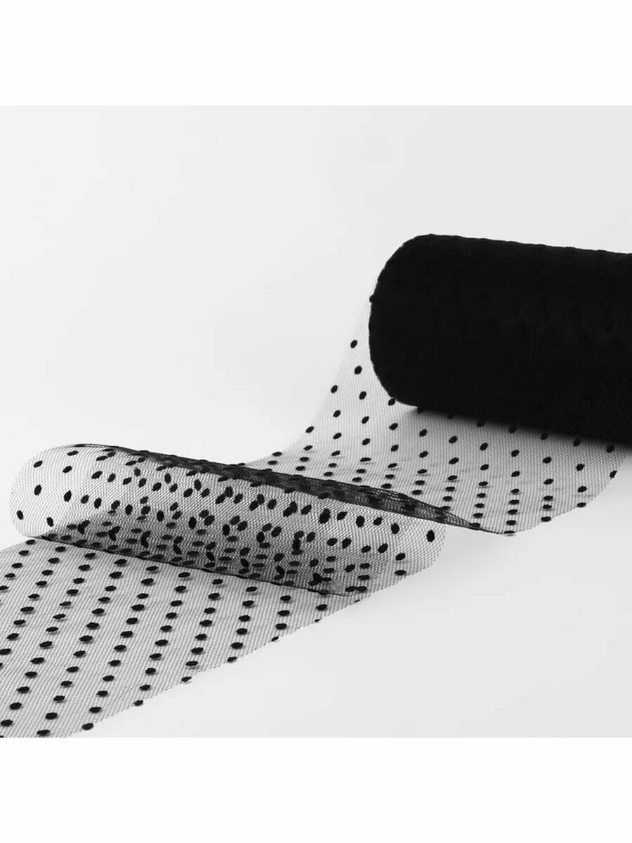 Черный фатин с горошком, 15 см, 23 м